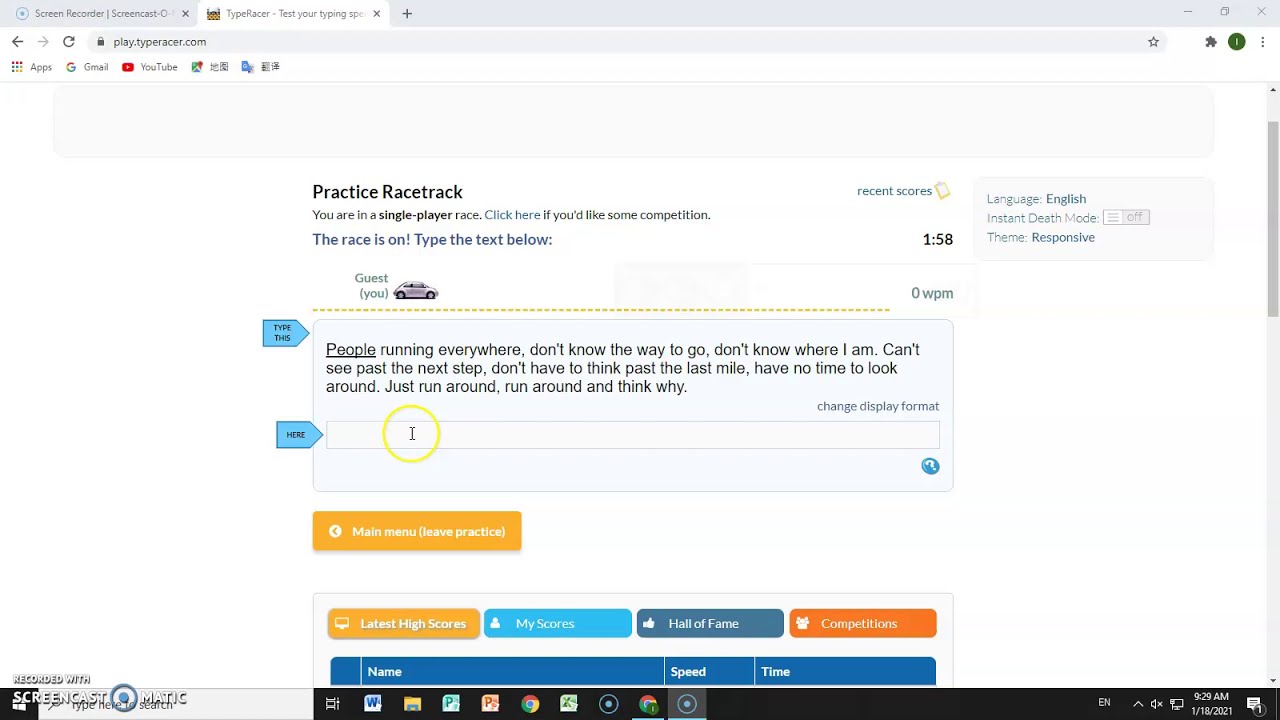 Typeracer practise run - YouTube
