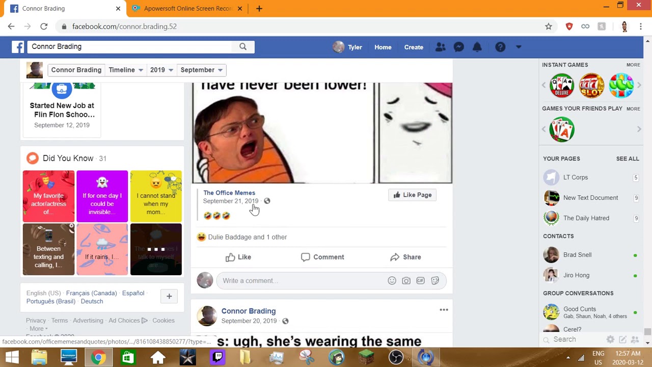 Tyler heart reacts one of his friend's entire Facebook timeline - YouTube