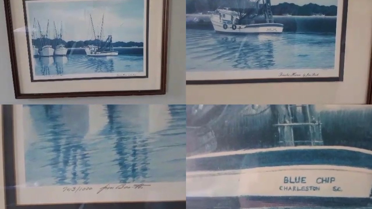 Vintage Jim Booth "Trawler Haven" Signed and numbered under glass ...