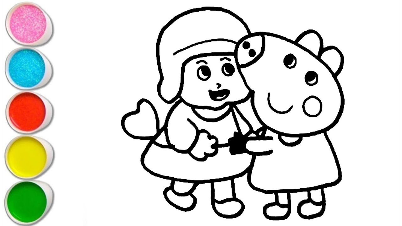Pocoyo and Pippa Pig Drawing, Painting and Coloring For Kids and ...