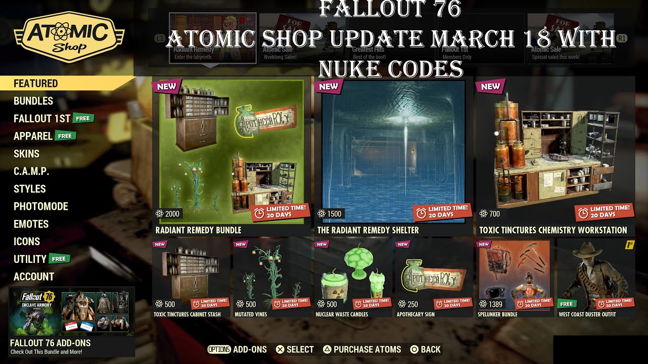 Fallout 76 Atomic Shop Update March 18 2025 with Nuke Codes - YouTube