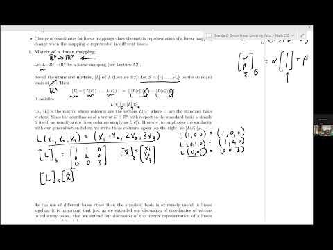 SFU MATH 232 4.6 Matrix of a Linear Mapping - YouTube