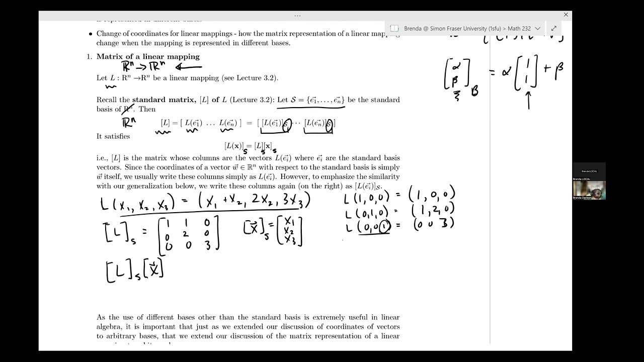 SFU MATH 232 4.6 Matrix of a Linear Mapping - YouTube