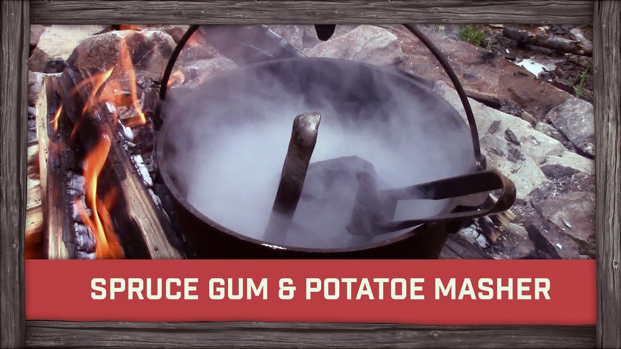 How to make spruce gum with a potatoe masher - YouTube