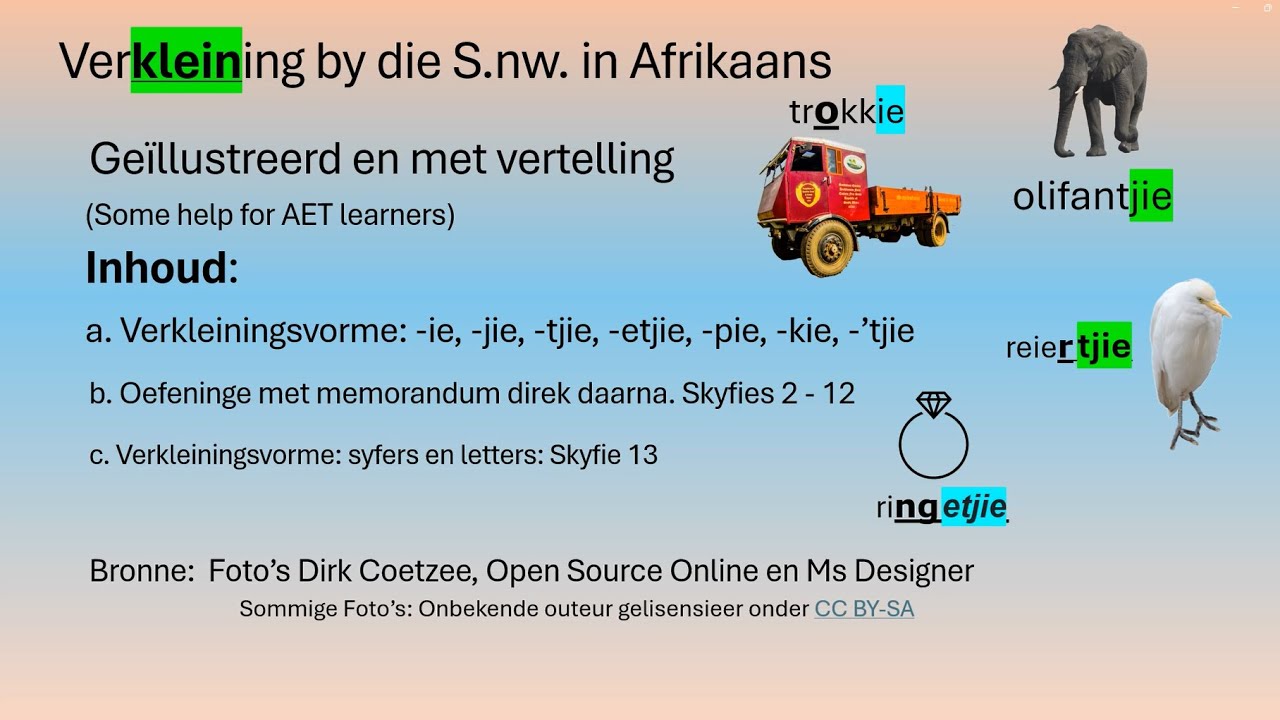 Verkleining in Afrikaans - YouTube