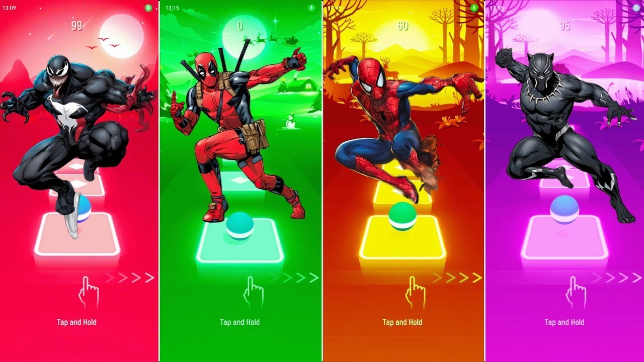 🔥 Superhero Tiles Hop Challenge 🎵 Venom 🖤, Deadpool ️, Spider Man 🕷️ ...