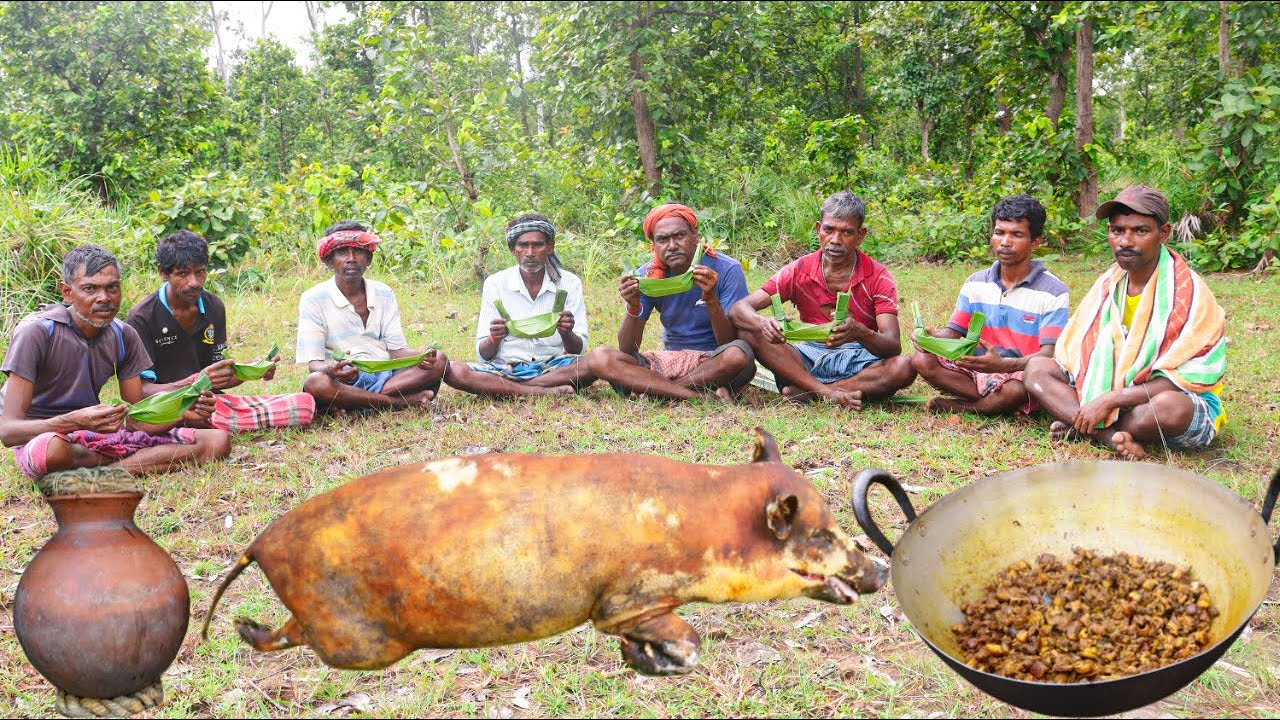 Indian Tribe People Cooking Full Pig | PORK RECIPE | Cooking & Eating ...
