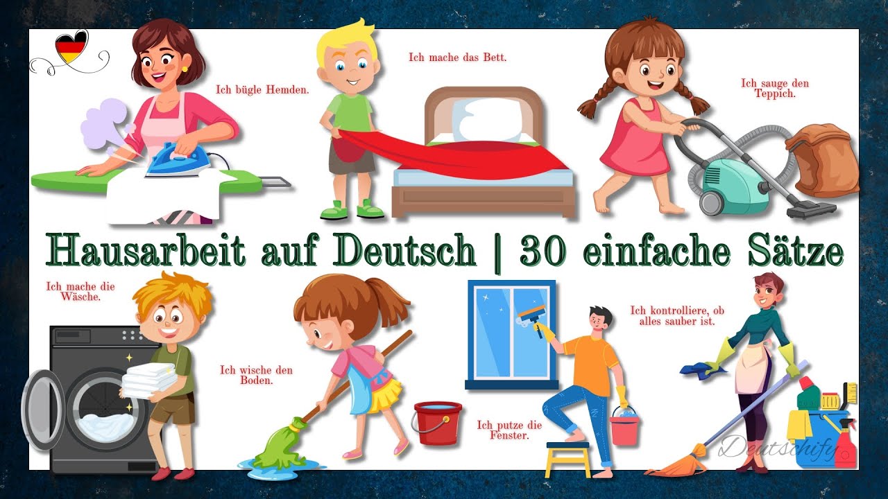 Hausarbeit auf Deutsch | 30 einfache Sätze | Housework in German | 30 ...