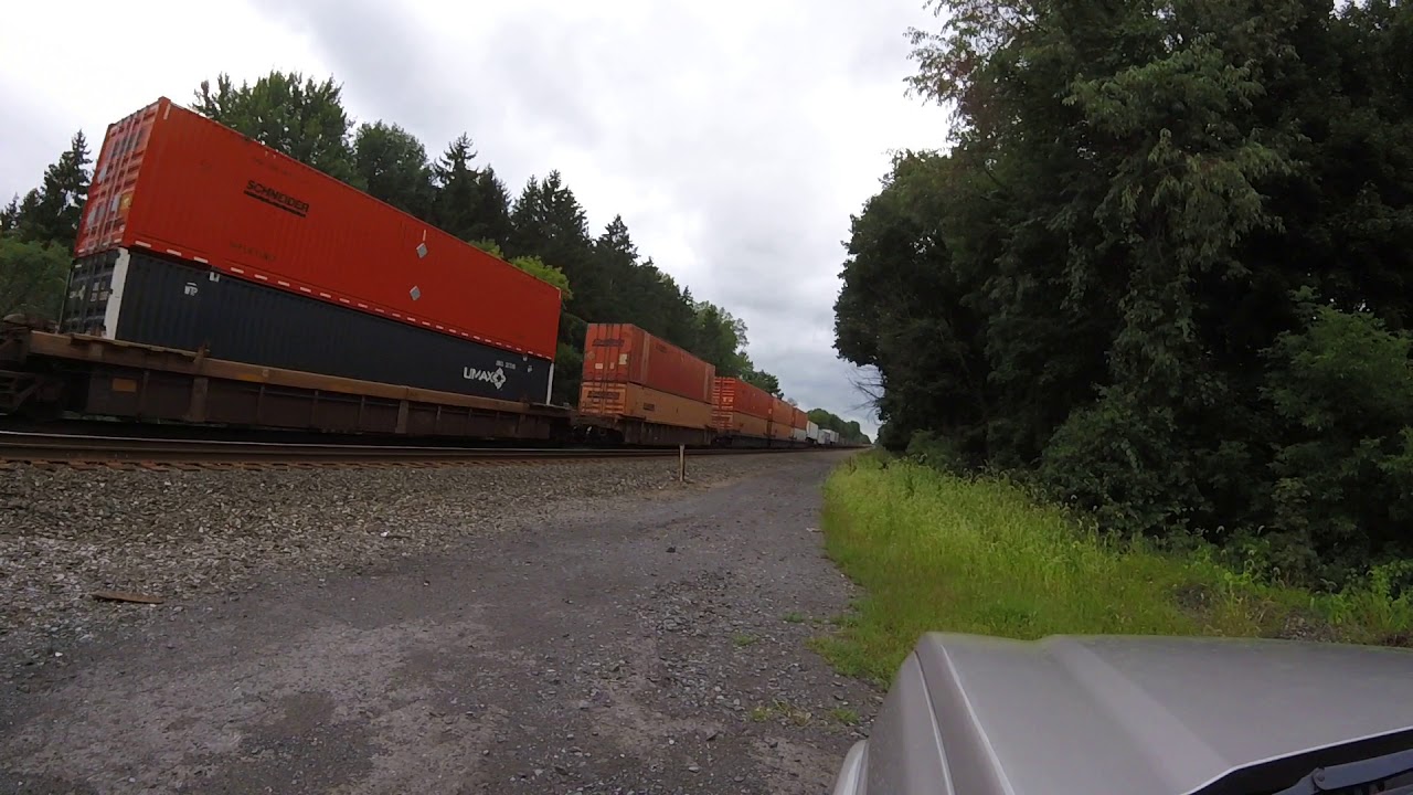 3 CSX engines pulling container train - YouTube