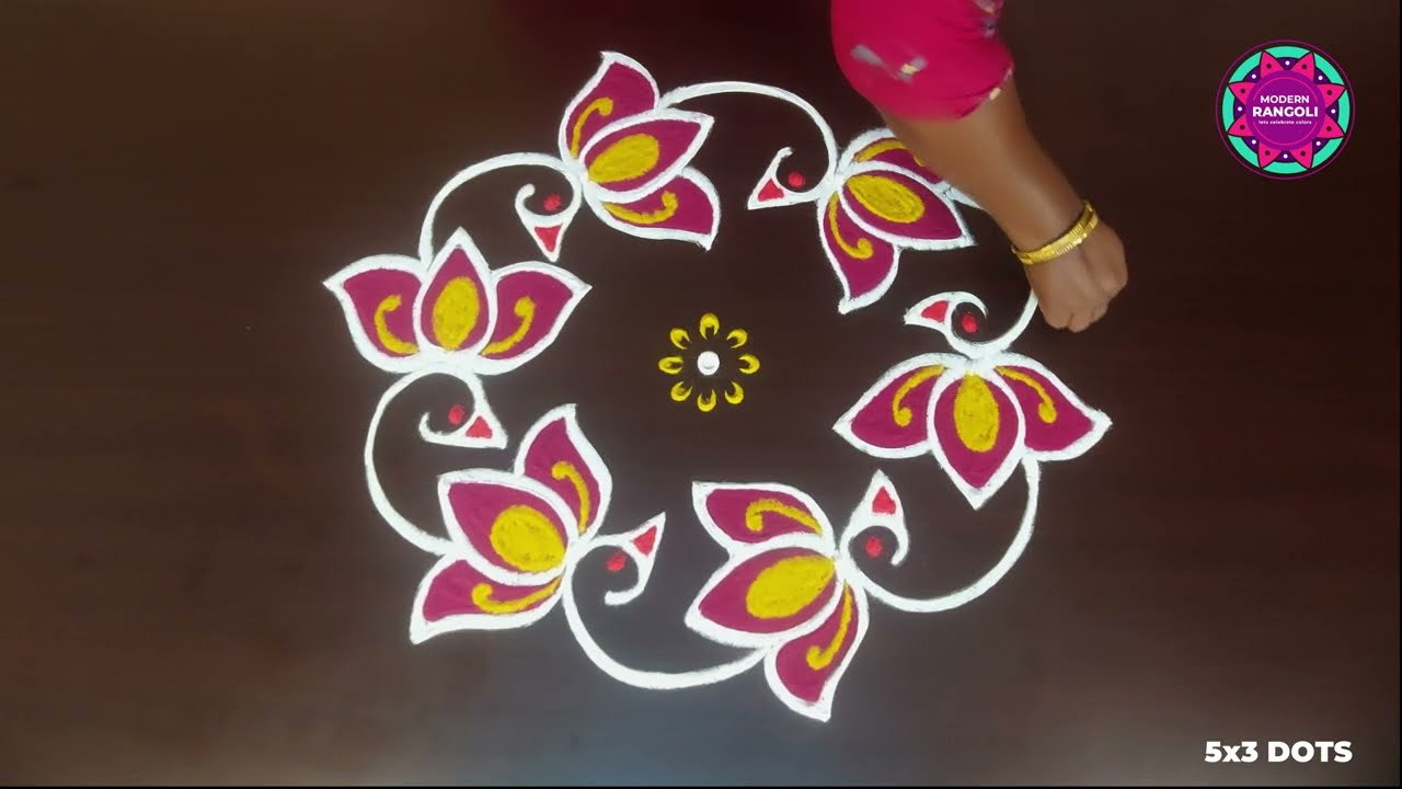 Small Daily Kolam with 5x3 dots | Easy Muggulu | Simple Rangoli | Daily ...