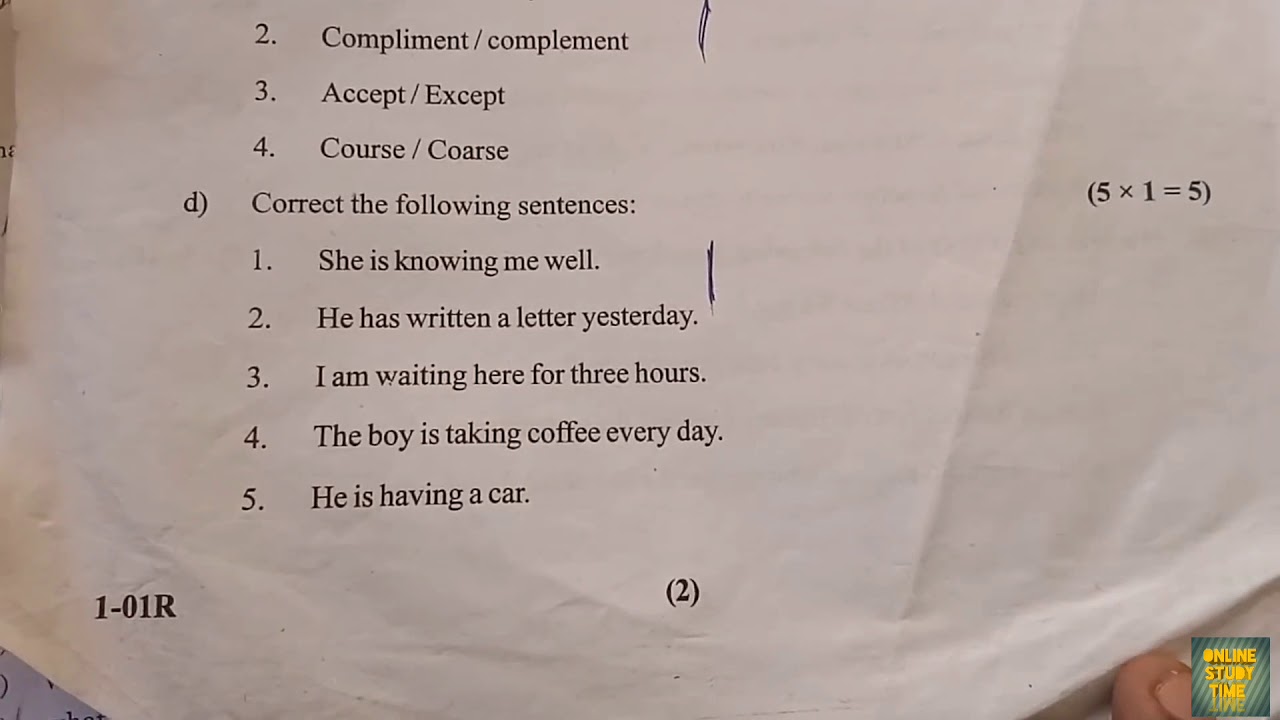 Degree 1st semester English model paper || Degree 1st sem question ...