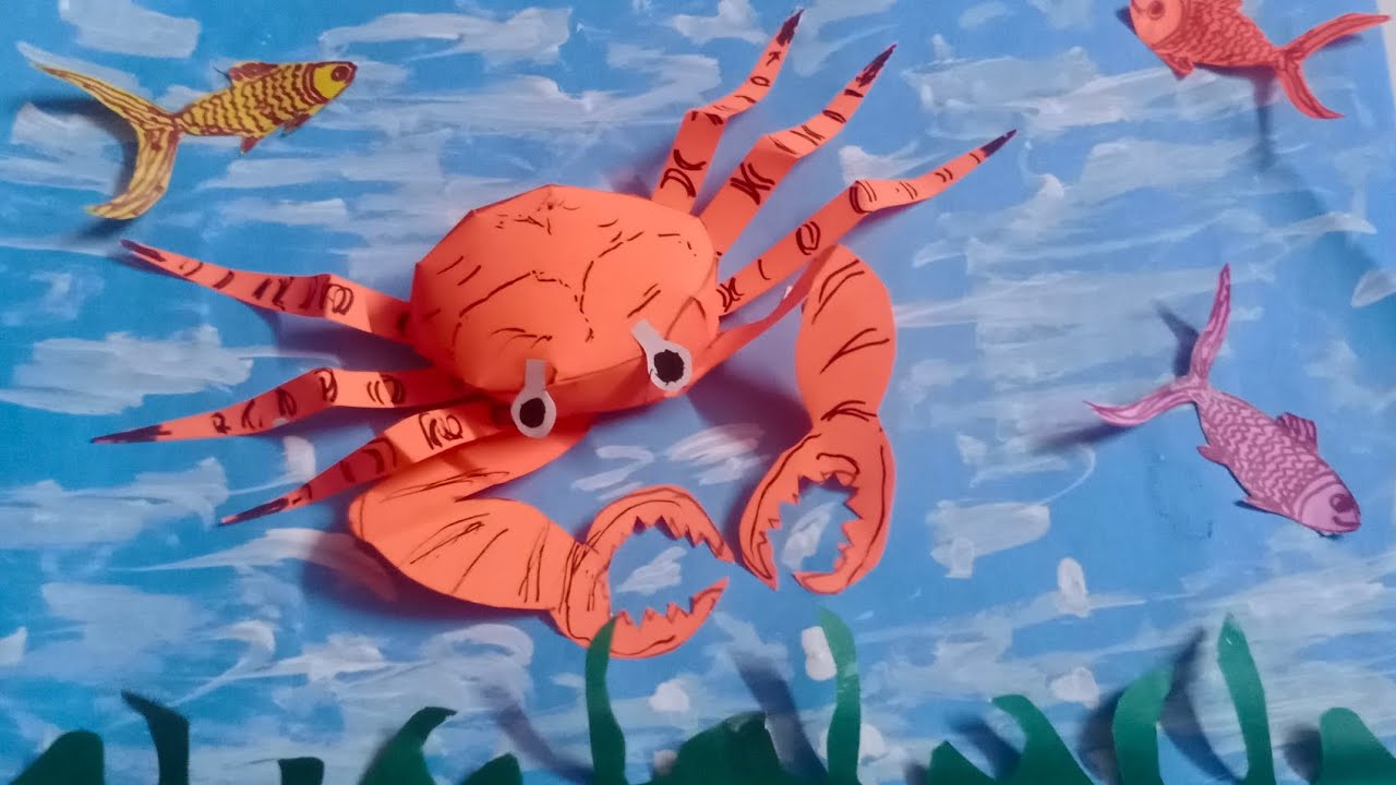 3D AQUARIUM WALL HANGING CRAFT /PAPER CRAB / PAPER FISH / SCHOOL ...