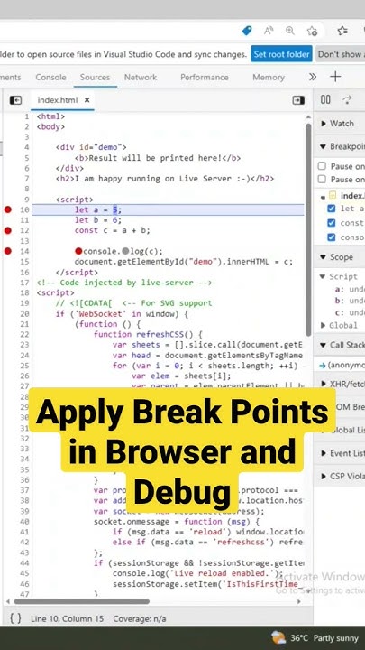 Breakpoint in the browser and debugging #javascript #codingshortvideo #coding - YouTube