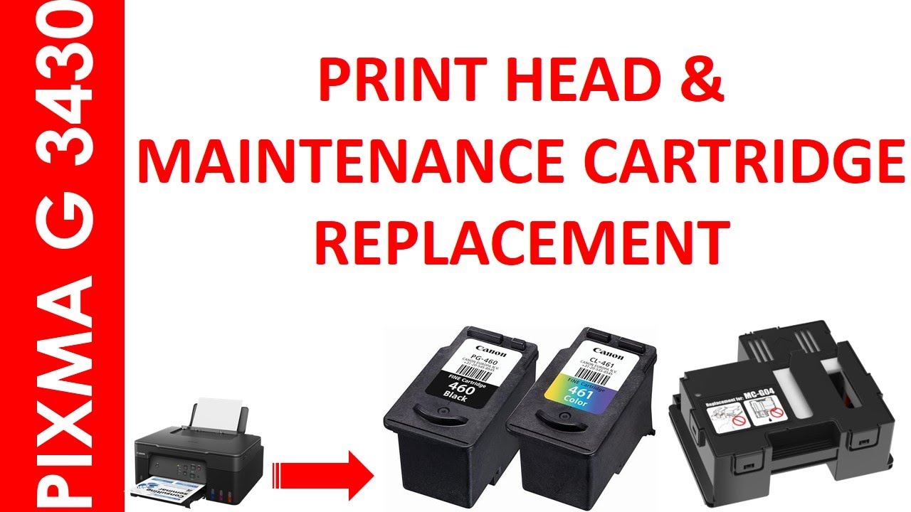 PIXMA G3430 PRINT HEAD AND MAINTENANCE CARTRIDGE REPLACEMMENT - YouTube