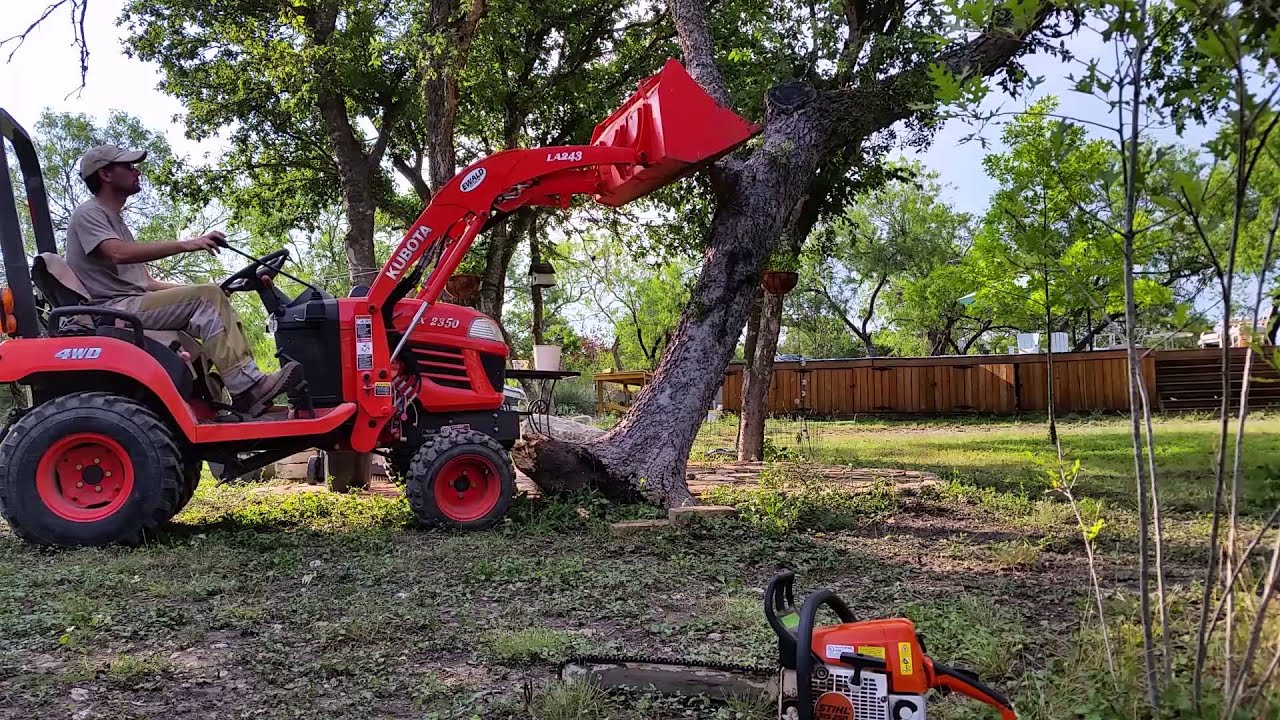 Taking Down a Tree with a Tractor, Chainsaw and some Dance Music - YouTube