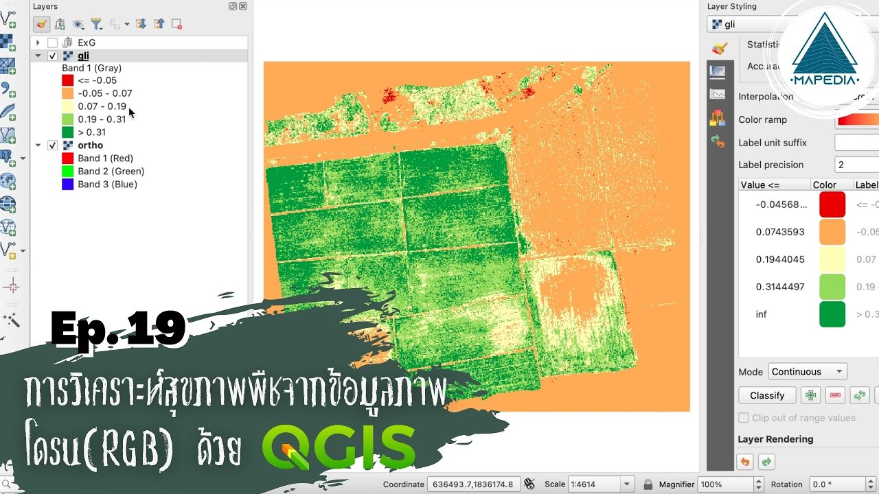 QGIS Tutorials 019 การวิเคราะห์สุขภาพพืชจากข้อมูลภาพโดรน (RGB) ด้วย QGIS - YouTube