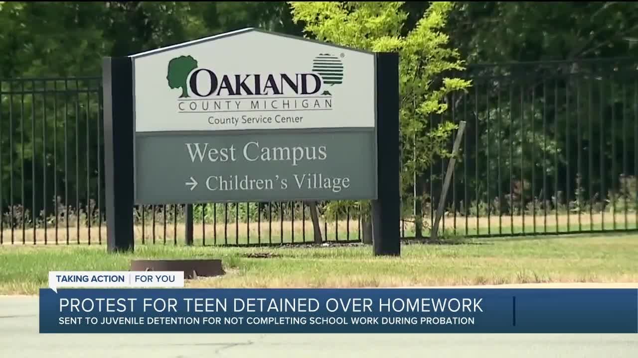 Protest for teen detained over not completing homework - YouTube