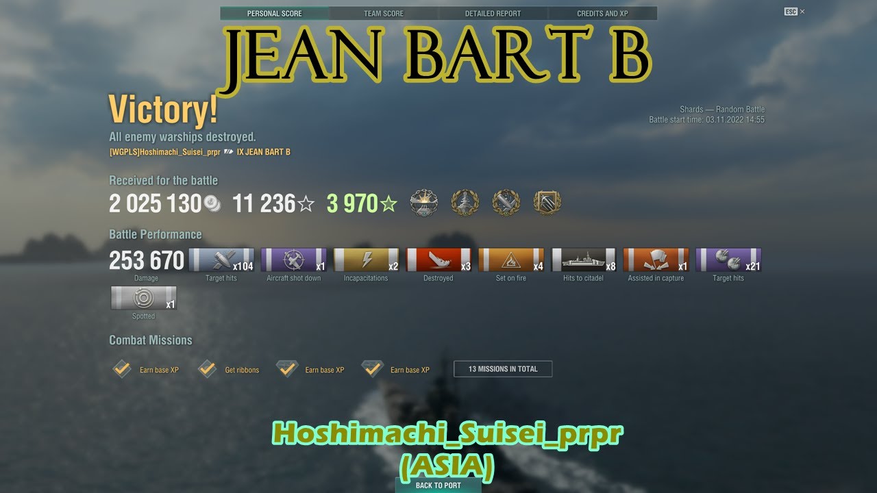 {Replay | 0.11.10}Tier 9 BB MN Jean Bart B by Hoshimachi_Suisei_prpr(ASIA) - Enemy Satsuma lol ...