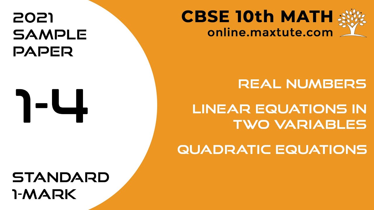 CBSE Class 10 Math - Standard | 2021 CBSE Sample Paper - Q1 to Q4 - YouTube