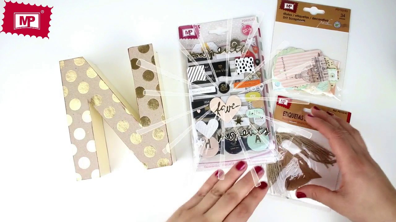Letras de cartón Decoradas con papel scrapbooking MP - YouTube
