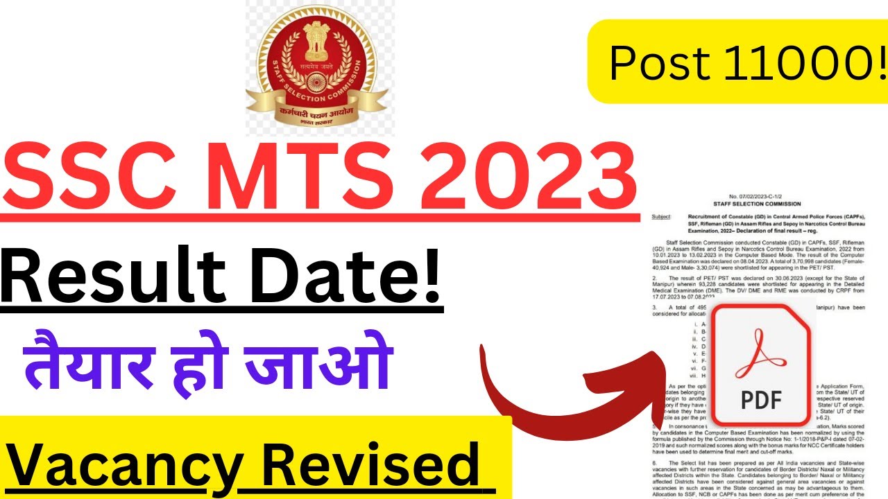 SSC MTS result update / SSC MTS revised Vacancy 2023/ total vacancy MTS ...