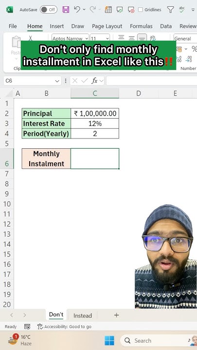 Don't only find monthly instalment in Excel‼️Instead Use Amazing Trick #excel #exceltips #shorts ...