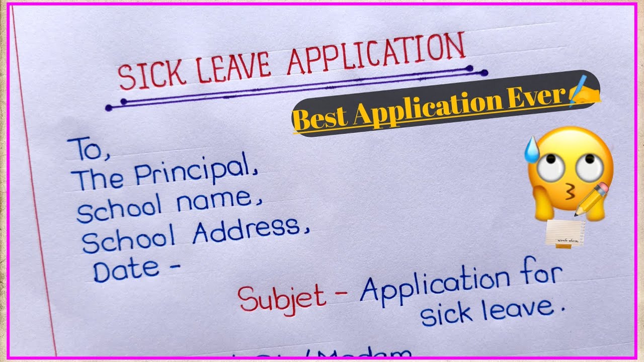 How to write Sick Leave Application to Principal l application for 5 ...
