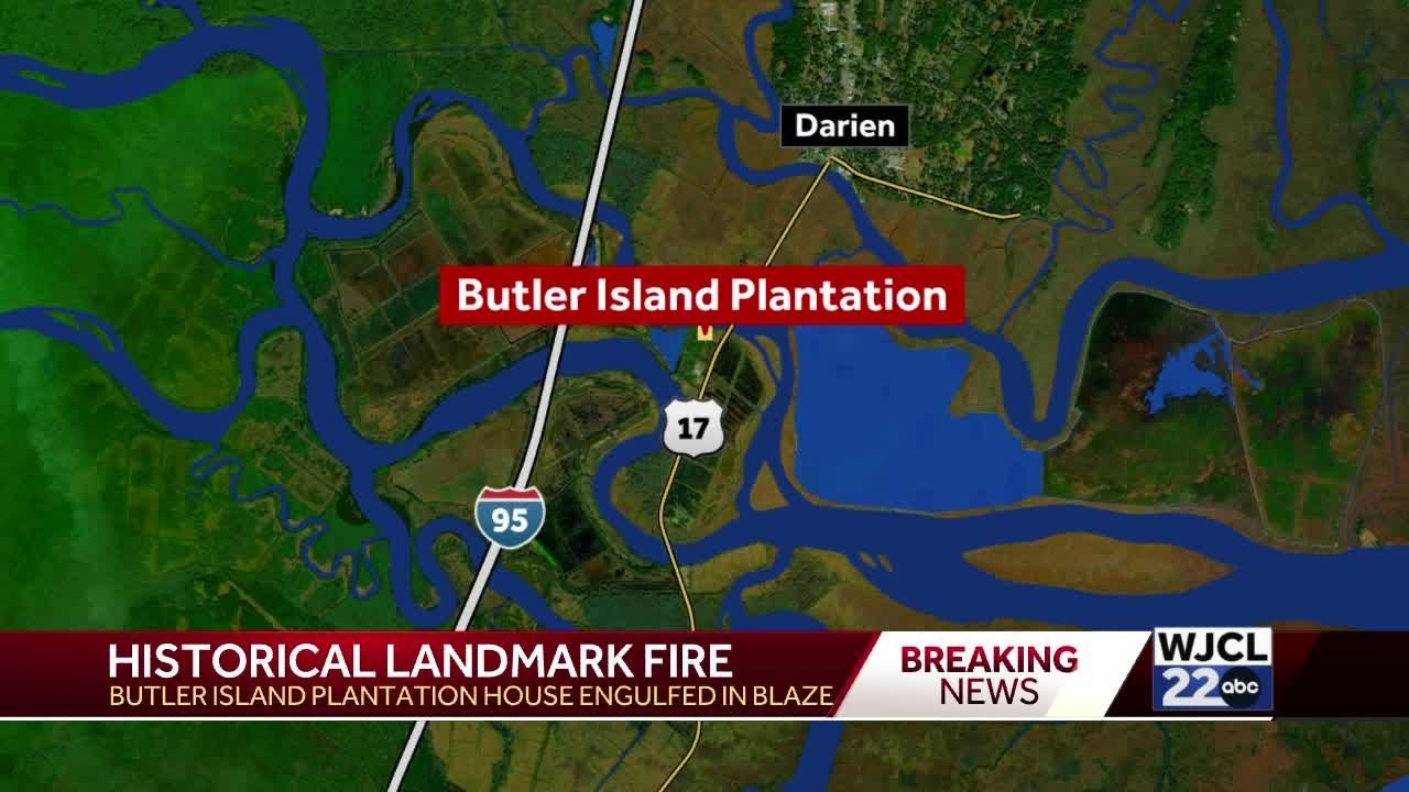 Fire engulfs historic Butler Island Plantation House - YouTube