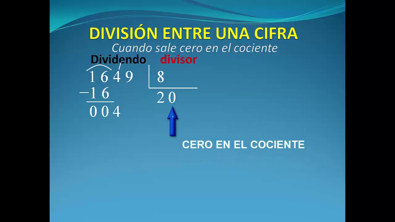 DIVISION ENTRE UNA CIFRA CON CERO EN EL COCIENTE - YouTube