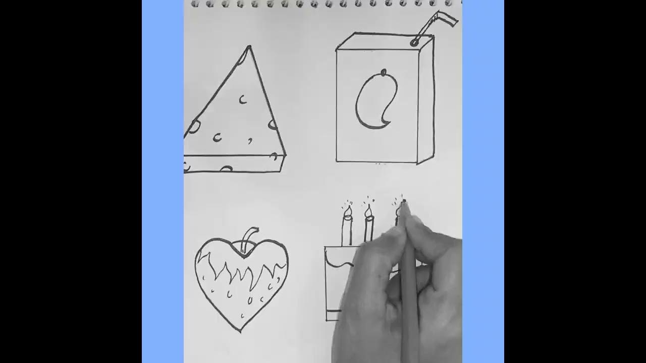 How to draw food objects using Shapes |Easy drawing | Fun drawing with ...