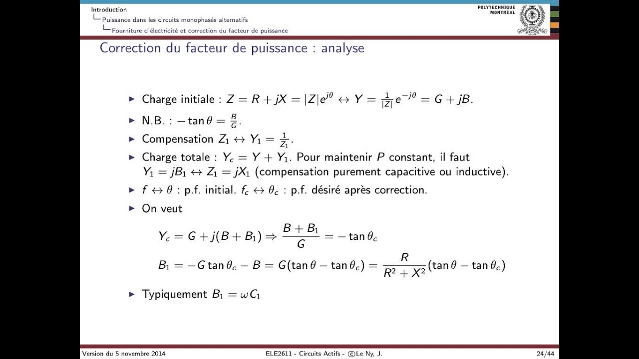 ELE2611 Classe 9-3: Correction du facteur de puissance, transfert ...