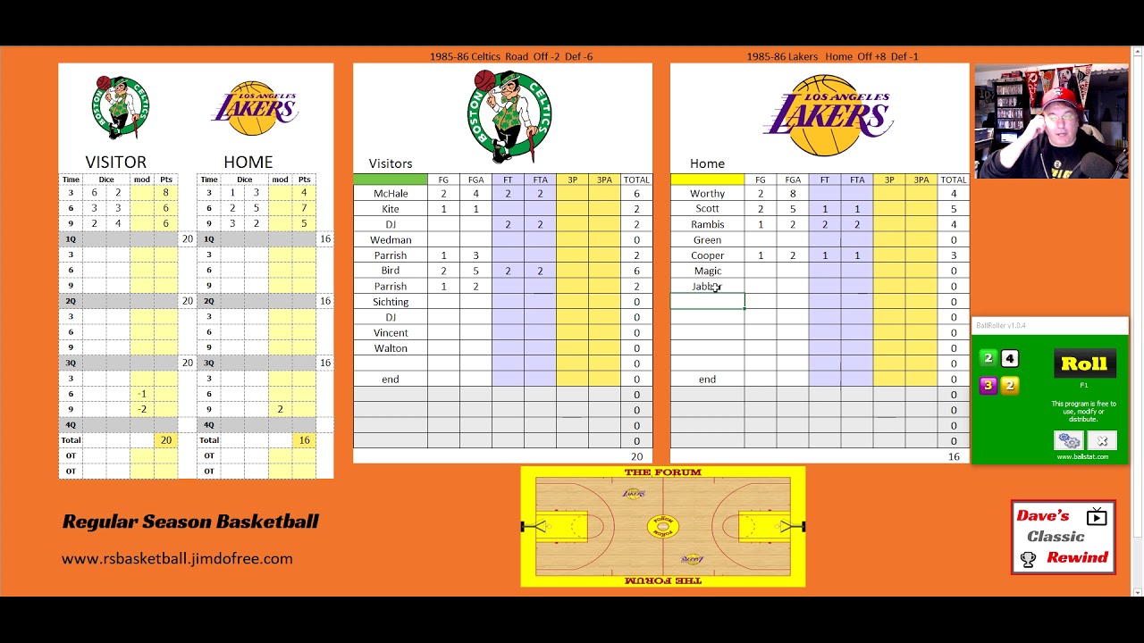 Regular Season Basketball dice game: 1985 Lakers vs Celtics - YouTube