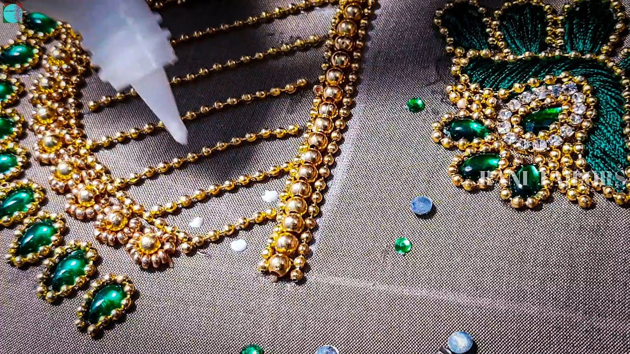 bridal aari thread work using normal needle - YouTube