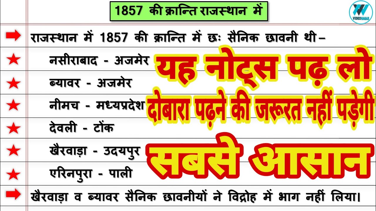 नोट्स 📖 राजस्थान में 1857 की क्रान्ति। Rajasthan Main 1857 Ki Kranti ...