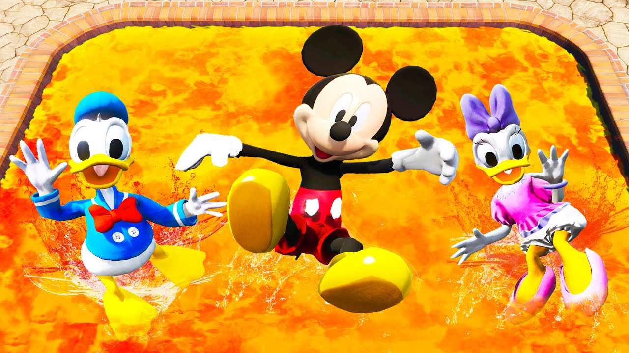 GTA 5 Mickey Mouse, Donald Duck and Daisy Jumping Into Lava Pool ...