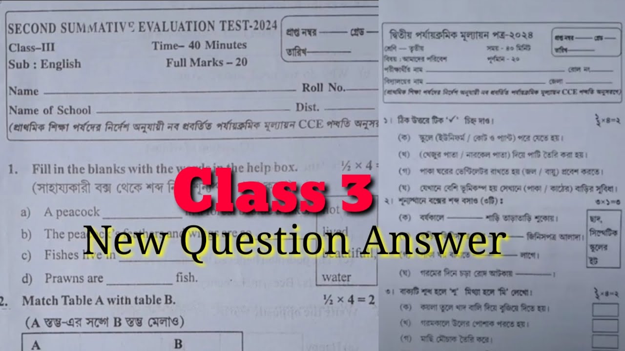 Class 3 All Subjects Second summative Evaluation 2024 Question & Answer ...