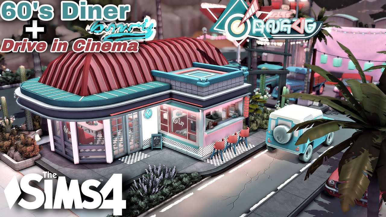 50's Diner + Drive in Cinema | No CC | The sims 4 | Stop motion Speed ...