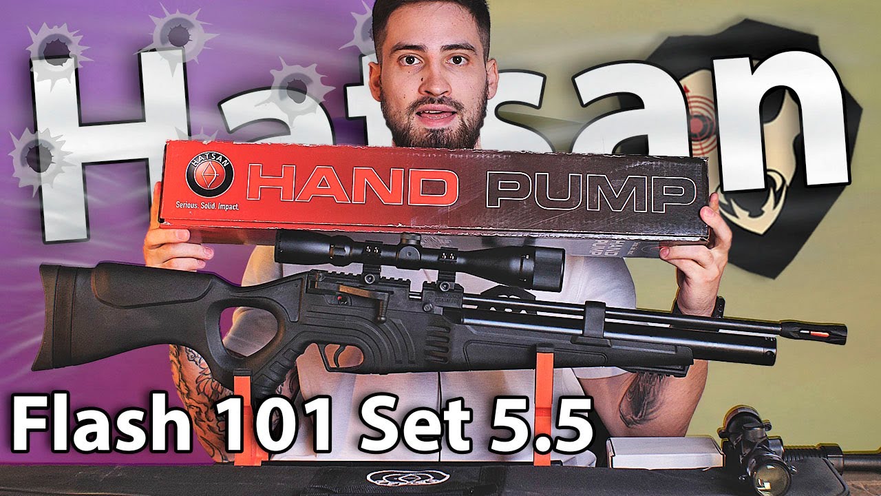 PCP Hatsan Flash 101 Set 5.5 мм (3 Дж, насос, прицел 4x32, сошки, чехол, саундмодератор) видео ...