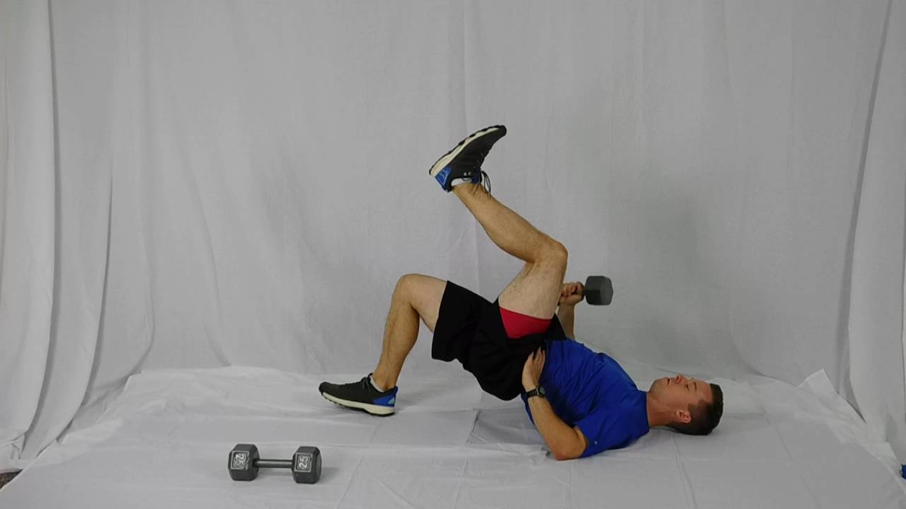 SUPINE SAME SIDE SINGLE LEG BRIDGE SINGLE ARM DUMBELL PRESS - YouTube