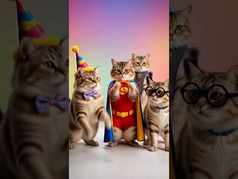 Komik giyinimli kediler dans ediyor