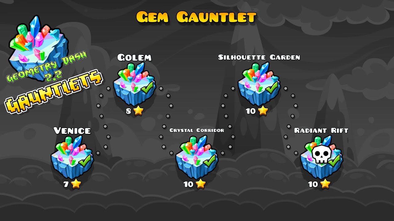 Gem Gauntlet - All Levels (All Coins + Rewards) | Geometry Dash 2.2 ...
