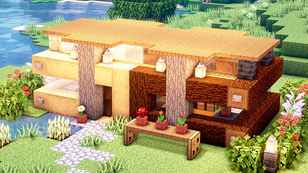 Minecraft: How to Build a 2 Colored Wood House Tutorial - YouTube