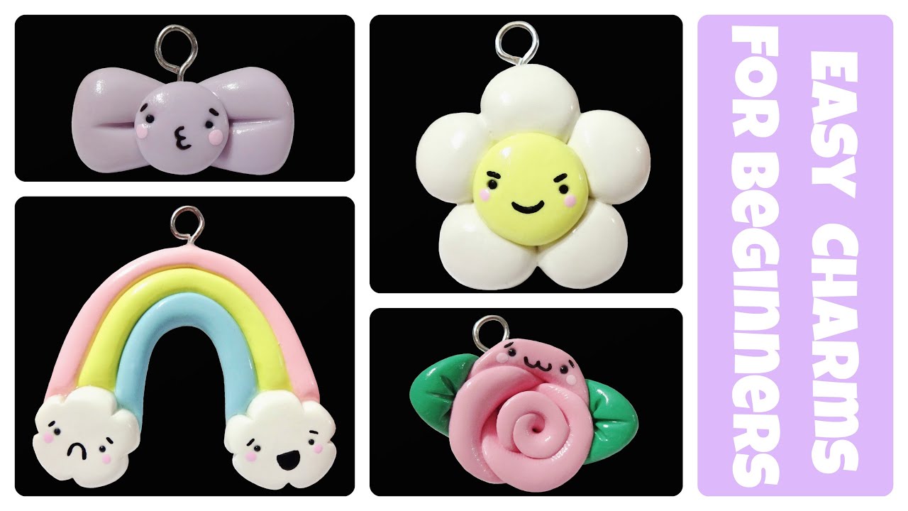 DIY Rainbow, Bow, Rose & Flower | Kawaii Polymer Clay Charms | - YouTube