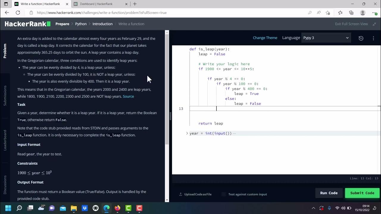 Hackerrank Python No 6 Function Leap Year Youtube