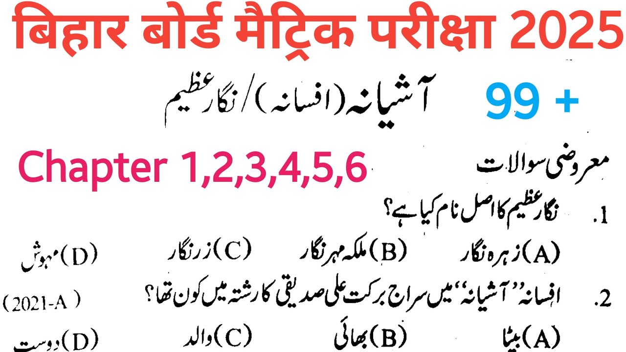 Bihar board 10th urdu ll Chapter 1,2,3,4,5,6 All Vvi Objectives Question answer 100marks urdu ...