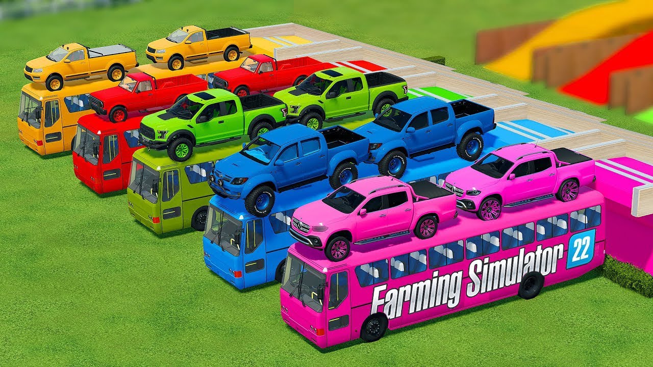 TRANSPORT MERCEDES, FORD & TOYOTA CARS WITH BUSES AND TRACTORS ...