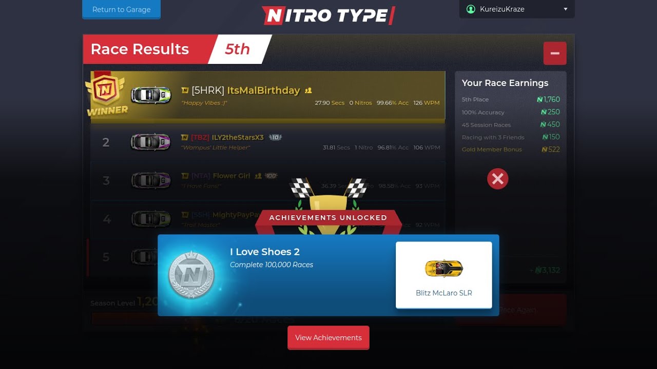 Earning the Blitz McLaro SLR on Nitro Type - YouTube