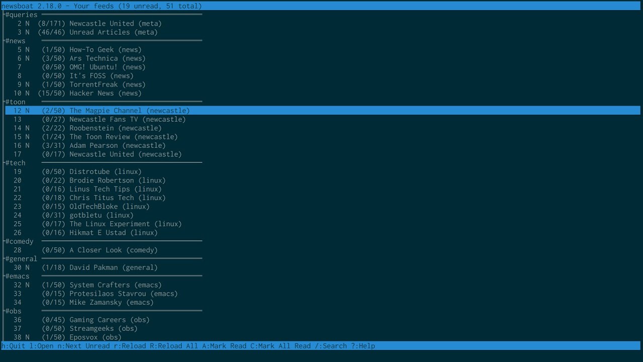Newsboat rss reader ricing and tips and tricks - YouTube