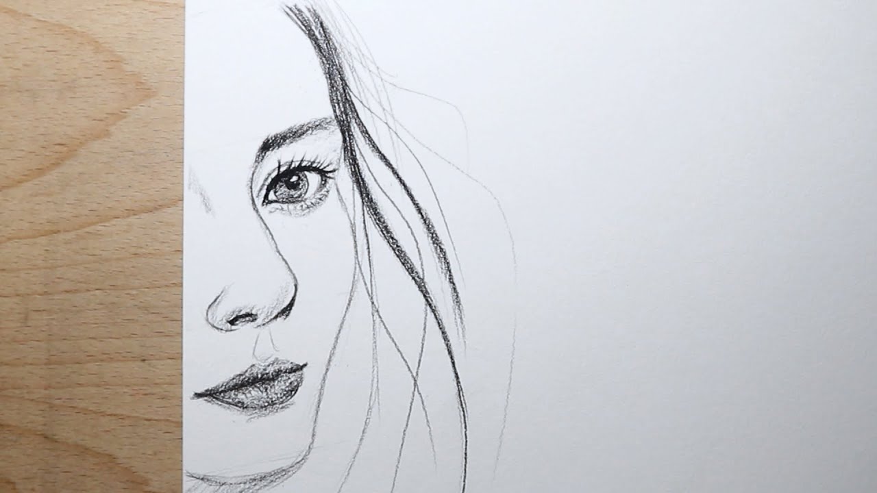 How to draw a girl with half face for beginners step by step | easy ...