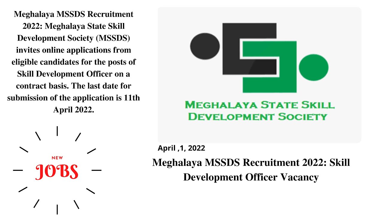 Meghalaya MSSDS Recruitment 2022:Skill Development Officer Vacancy ...